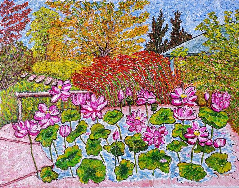 The Lotus Pond Painting by Linda Paterson | Saatchi Art