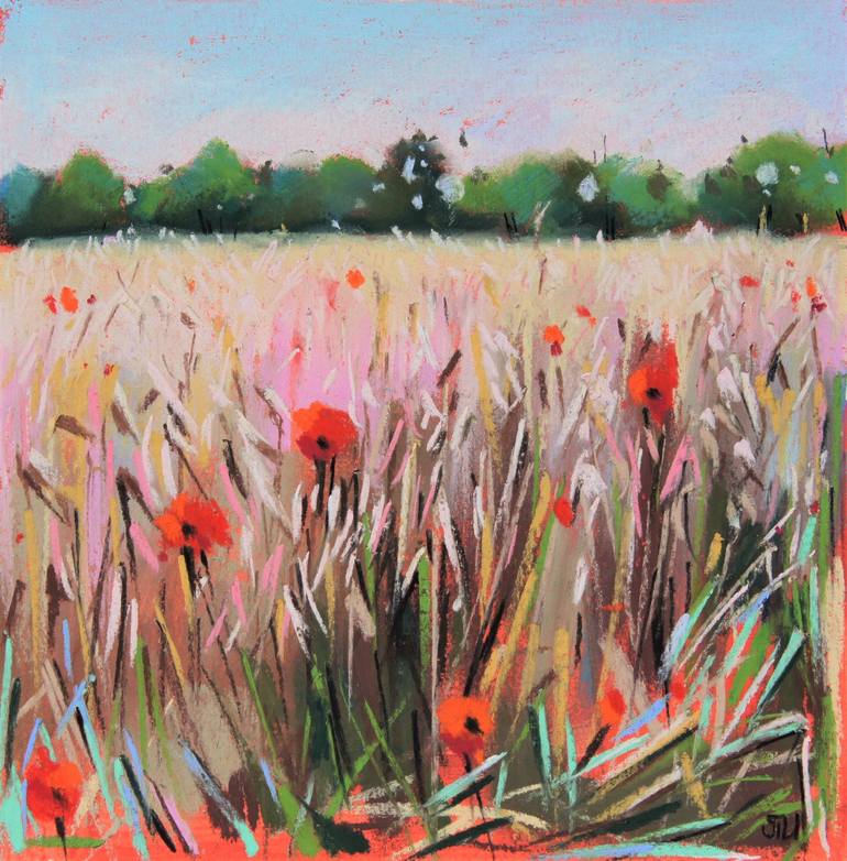 Rye and poppies field Drawing by Irina Plaksina | Saatchi Art