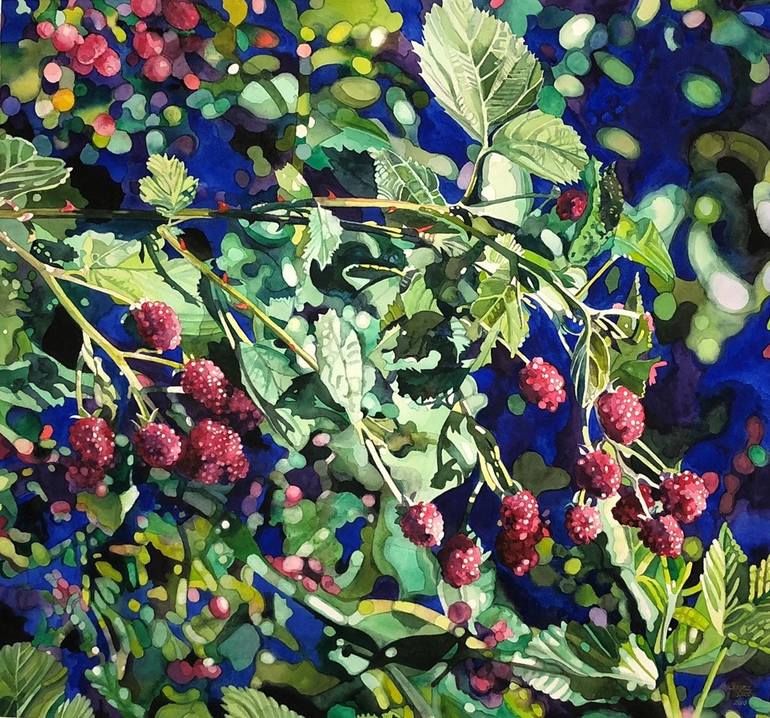 Raspberries On Green Leaves Painting by Matt Barba | Saatchi Art