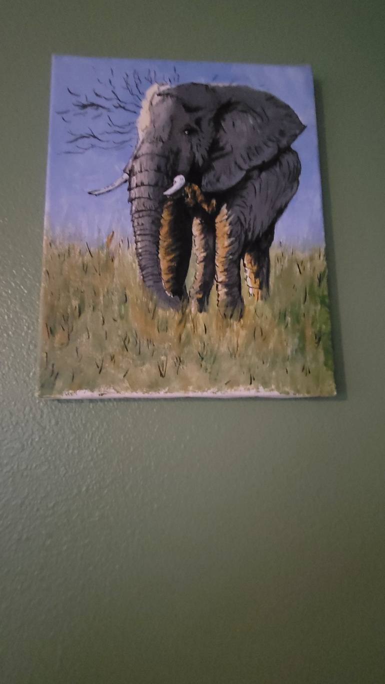Elephant in the Savannah Painting by Michael Fallows | Saatchi Art