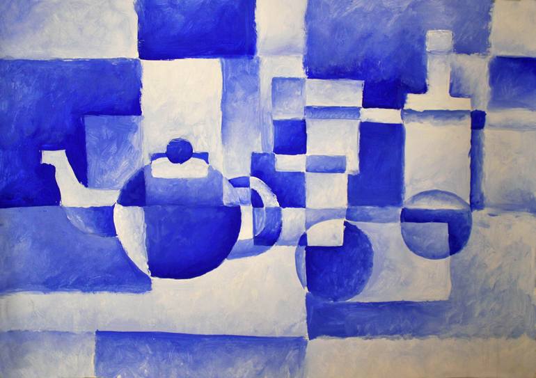 Crossing - original painting blue cubism gift PRINT Painting by Maria ...