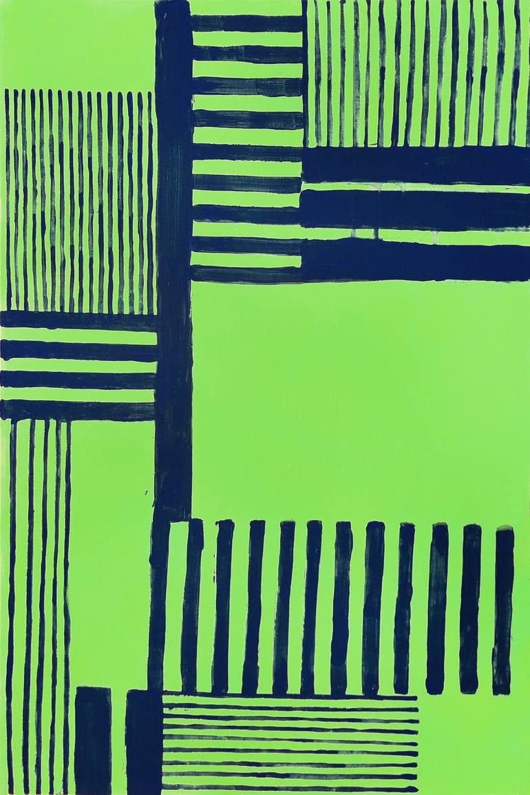 Linear composition - GIFT green lines geometric print Painting by Maria ...