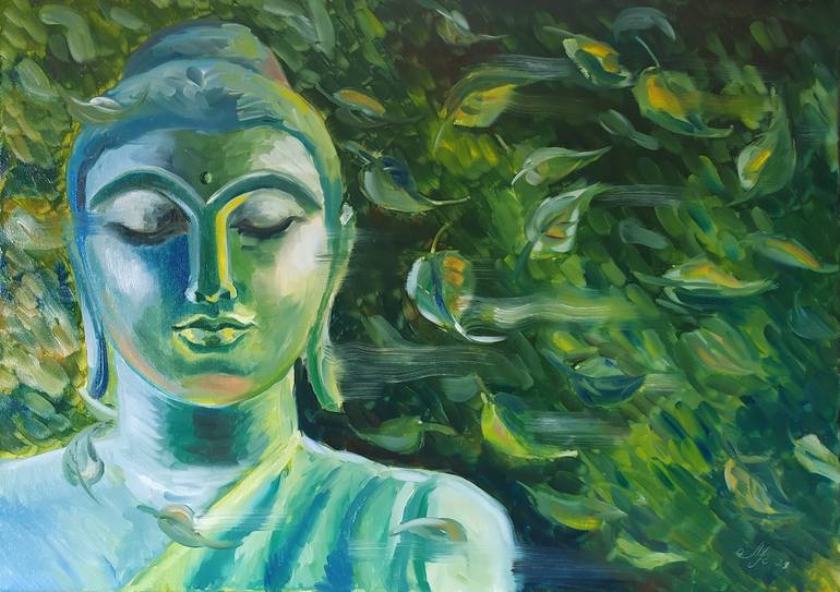 Green Buddha Painting by Marija Rudnewa | Saatchi Art