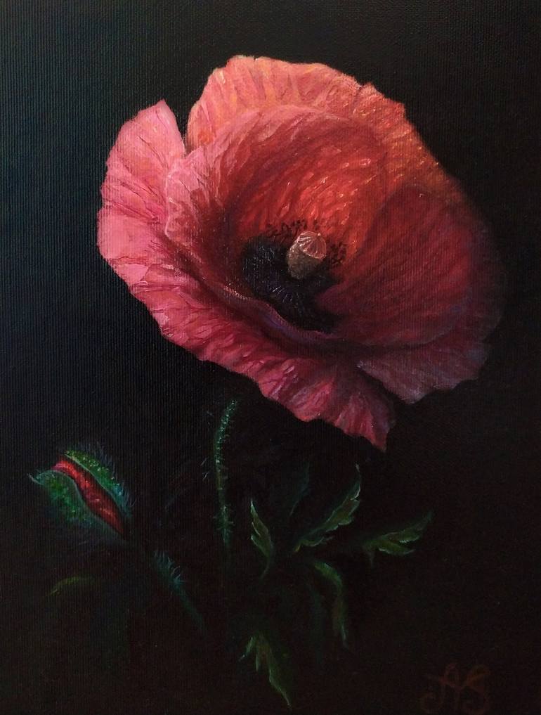 Poppy painting original. Realistic small poppy oil painting on canvas ...