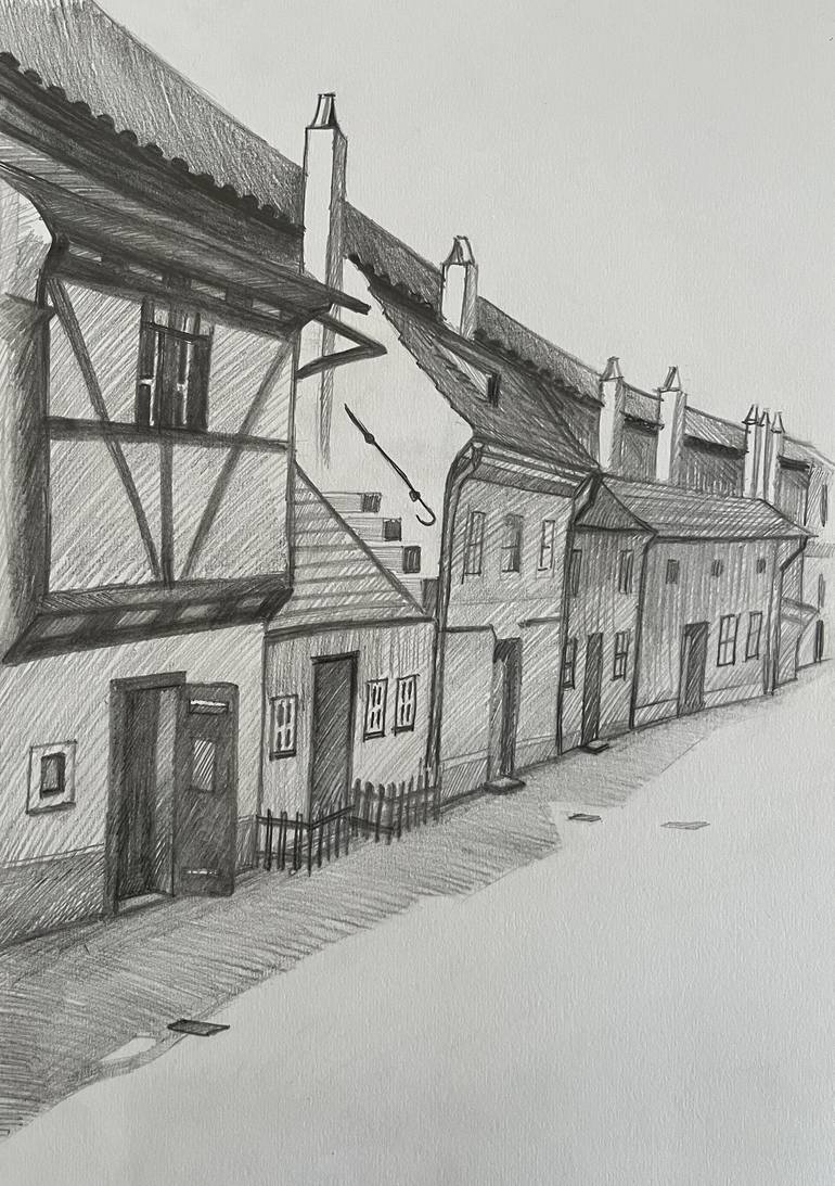 Golden Lane, Prague Drawing by Ivan Klymenko | Saatchi Art