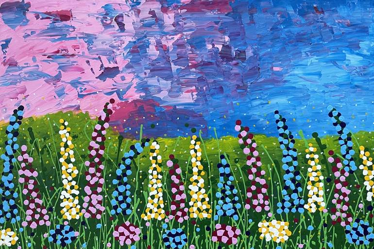 Dusk and Wildflowers Painting by Janvi Bhatt | Saatchi Art