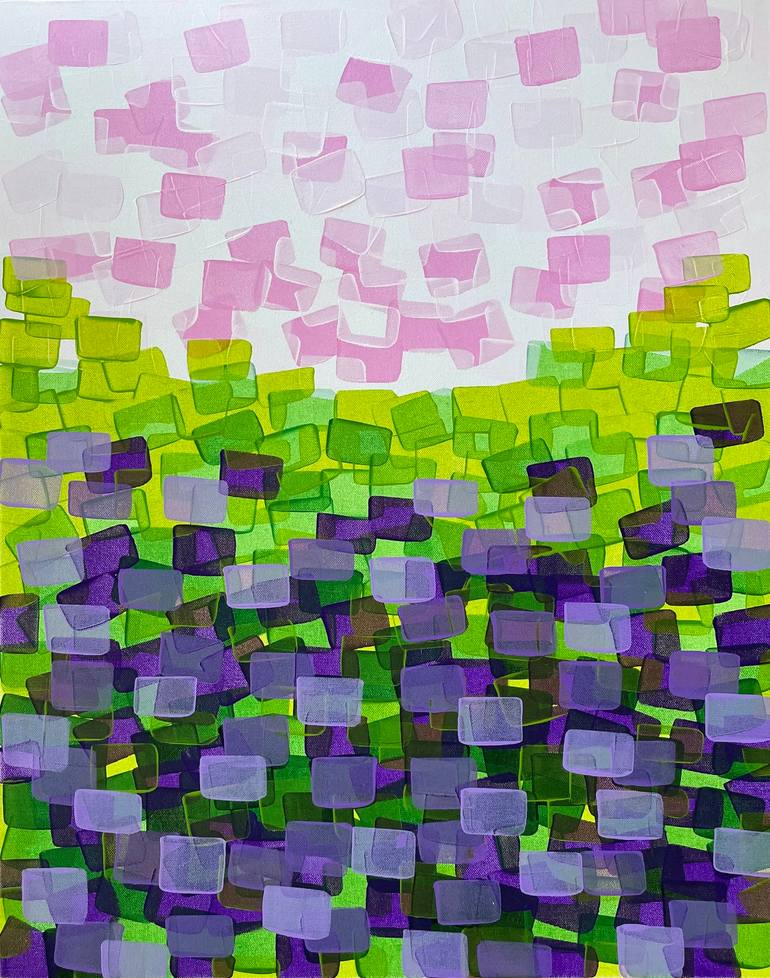 When Pink Sky Meets Lavender Field Painting by Janvi Bhatt | Saatchi Art
