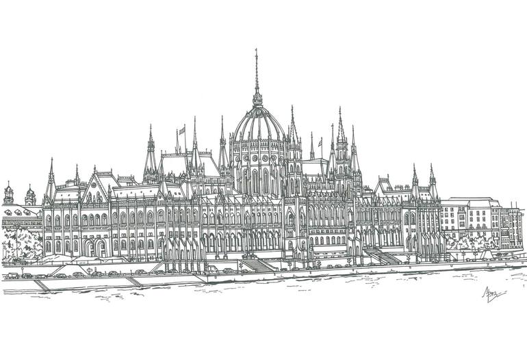 Hungarian Parliament Building Drawing by Lera Ryazanceva | Saatchi Art