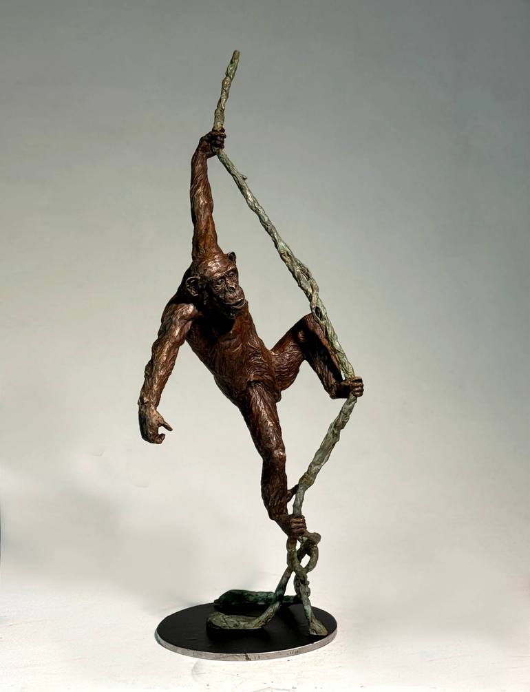 Chimpanzee on Vine Outdoor Sculpture by Barry Jackson | Saatchi Art