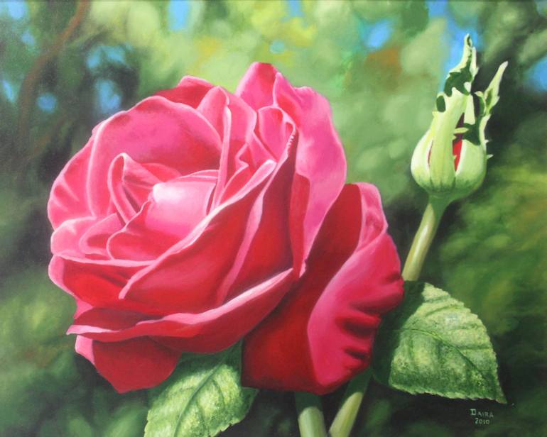 Rosa Roja Painting by Daira Estrada | Saatchi Art