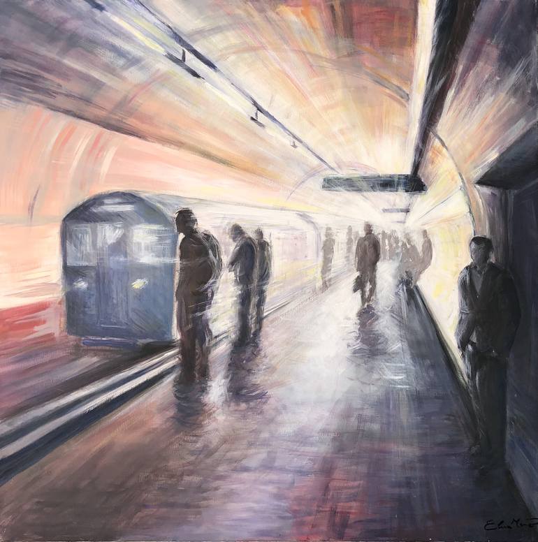 Waiting for the train Painting by Elisa Mene | Saatchi Art
