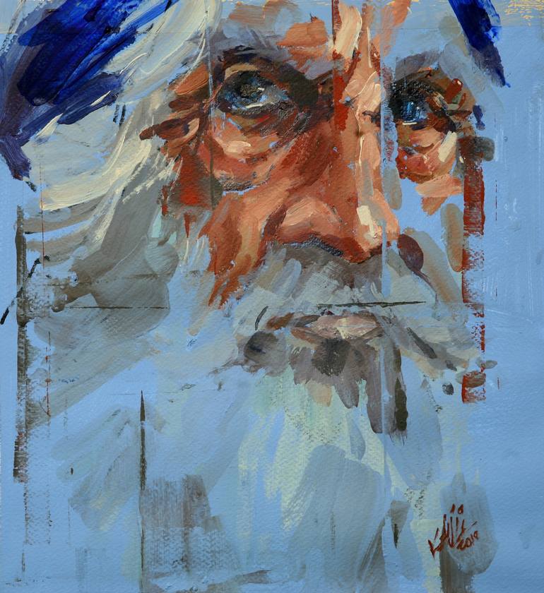 Portrait [Blue bkg] Painting by Khalid Khan - KAAY | Saatchi Art