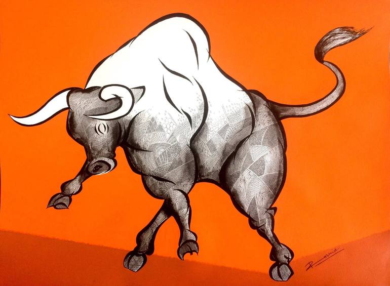 BULL PAINTING SERIES Painting by Rashid Ahamad | Saatchi Art