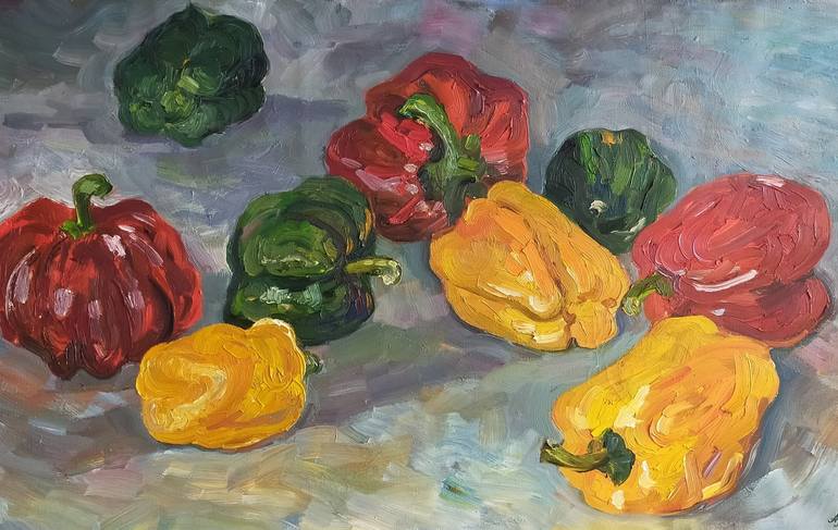 Peppers, Still Life with bell peppers oil painting on canvas Painting ...