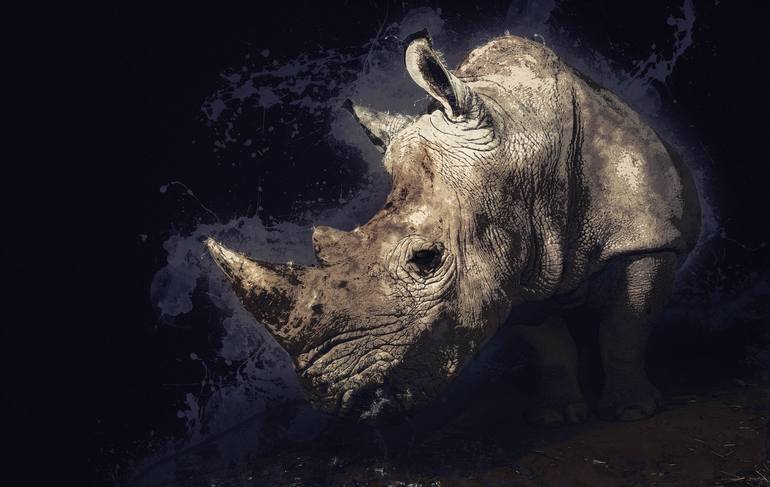 Africa's Big Five - #4 of 5 - White Rhino Portrait Mixed Media by David ...