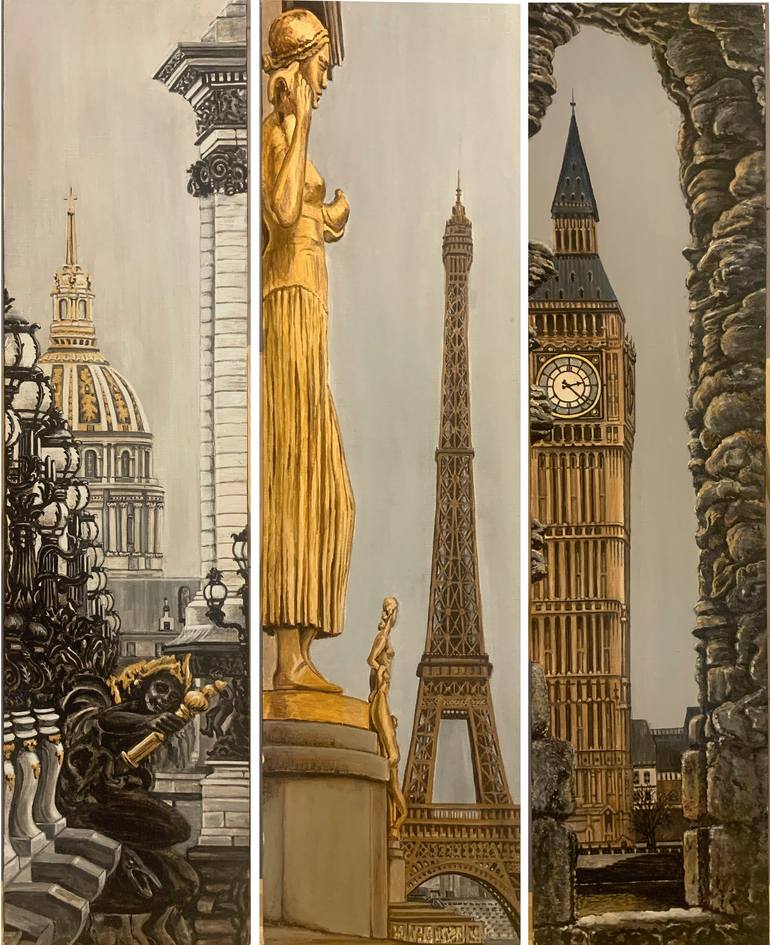Triptych: London, Eiffel Tower, View of the Museum d'Orsay Painting by Anna Koval | Saatchi Art