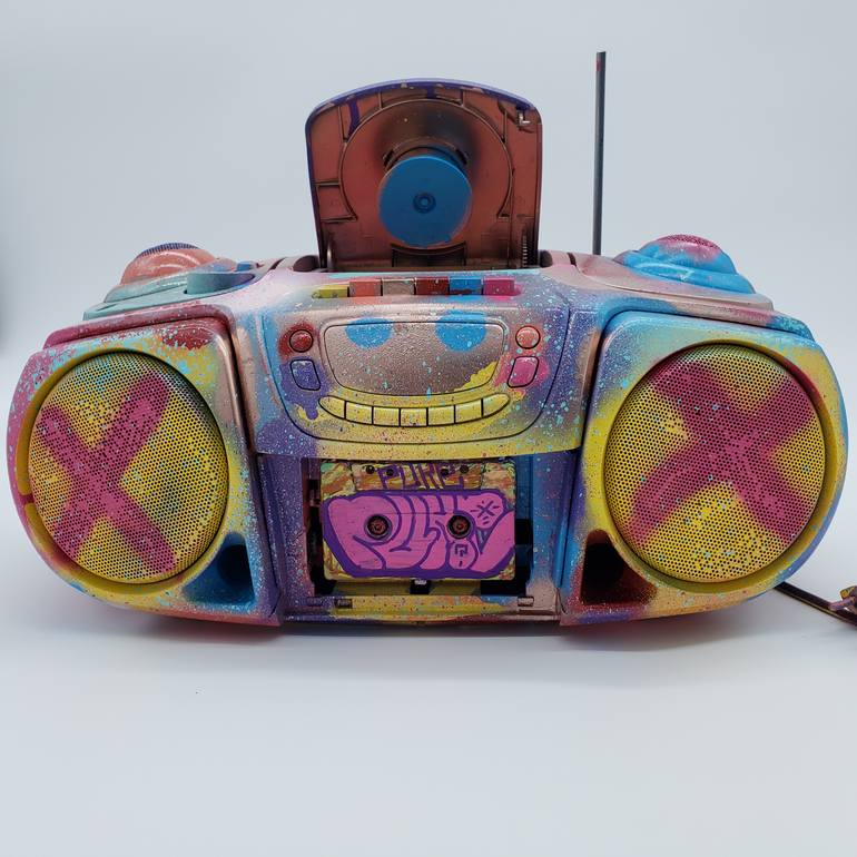 Graffiti boom box Sculpture by Rusy Cat Art | Saatchi Art