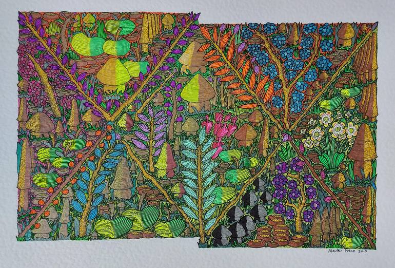 Interlocking nature squares Drawing by Alastair Irvine | Saatchi Art