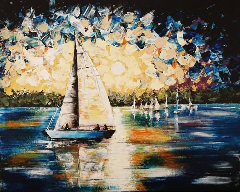 Sea at sunset Painting by Olena Horbatenko | Saatchi Art