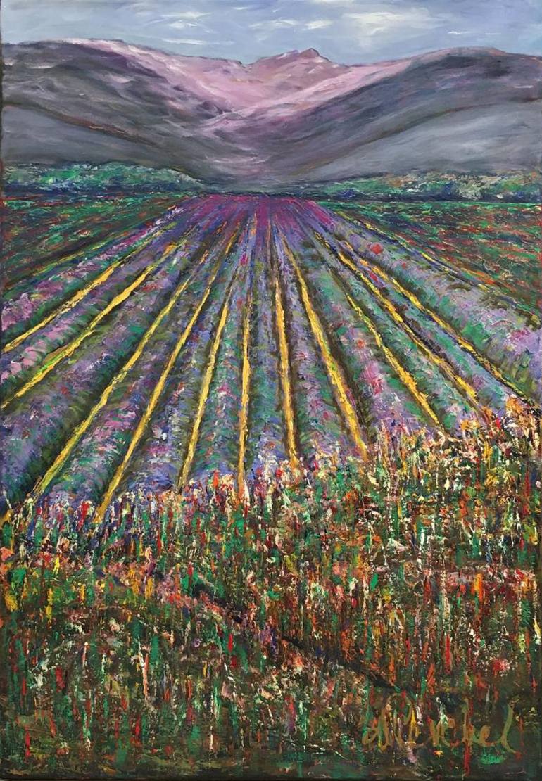 Lavender Field in Late Summer Painting by Laszlo Reichel | Saatchi Art