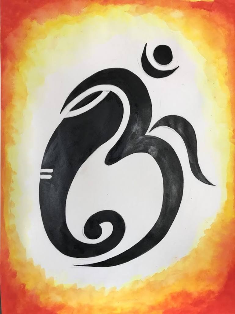Ganesh in OM Abstract form Painting by Surendra Saraf | Saatchi Art