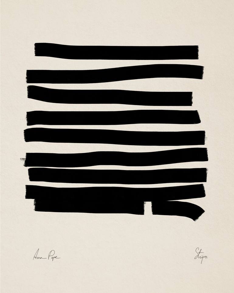 Stripes Abstract black lines on beige Printmaking by Anna Pepe ...
