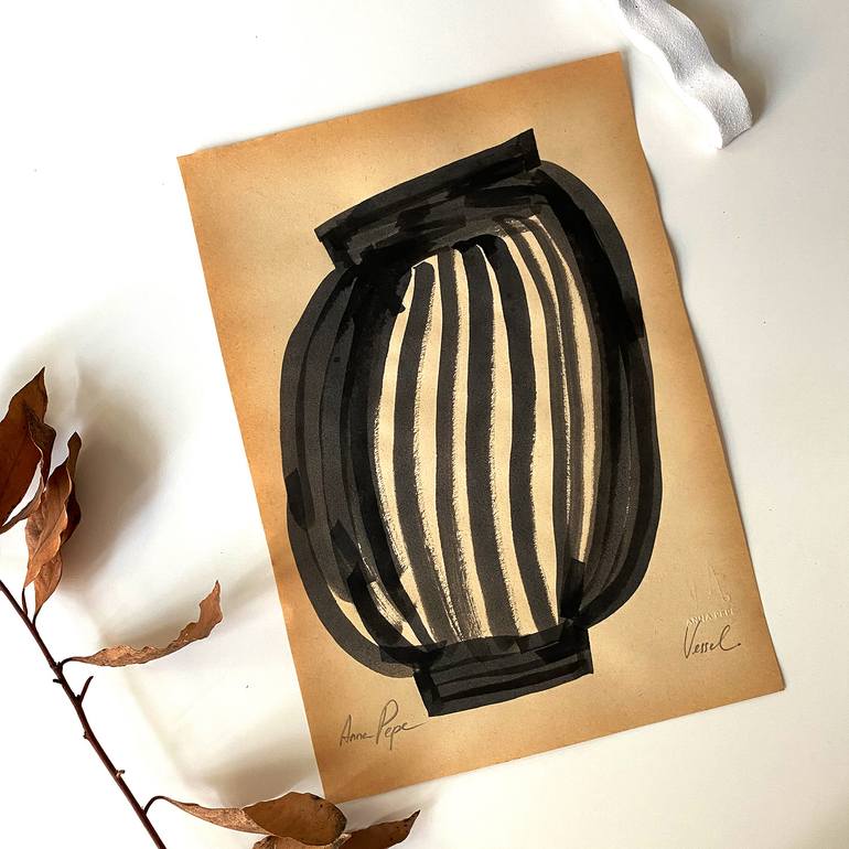 Vessel Original abstract object, ink on vintage paper Drawing by Anna ...