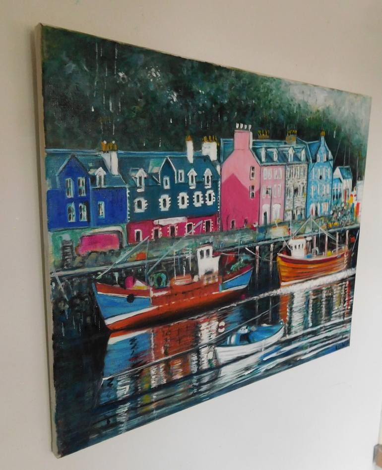 Scottish Harbor: Tobermory Painting by Nalan Laluk McCandless | Saatchi Art