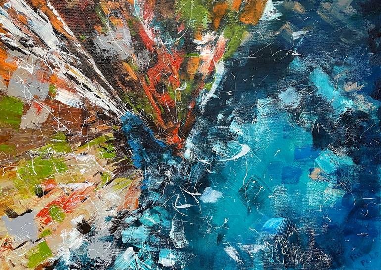 Waterfall sea fjords Painting by Lia Peko | Saatchi Art