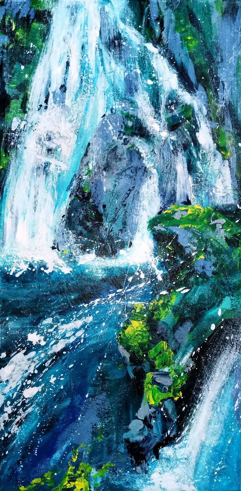 Waterfall, river flow Painting Painting by Lia Peko | Saatchi Art