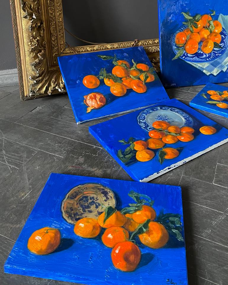 Still life with tangerines Painting by Elina Arbidane | Saatchi Art
