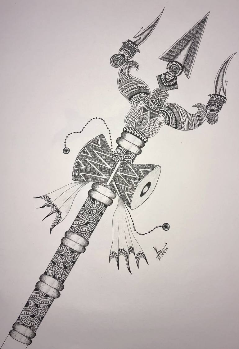 Trishul mandala art Drawing by Papiya Dey | Saatchi Art