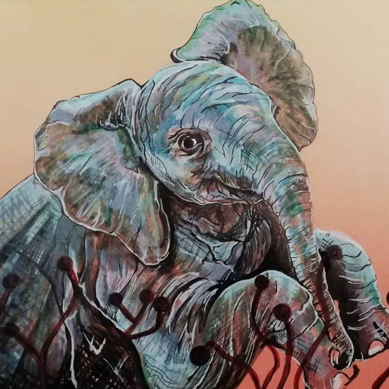 Frolicking Elephant Drawing by Katrina Tuohy | Saatchi Art