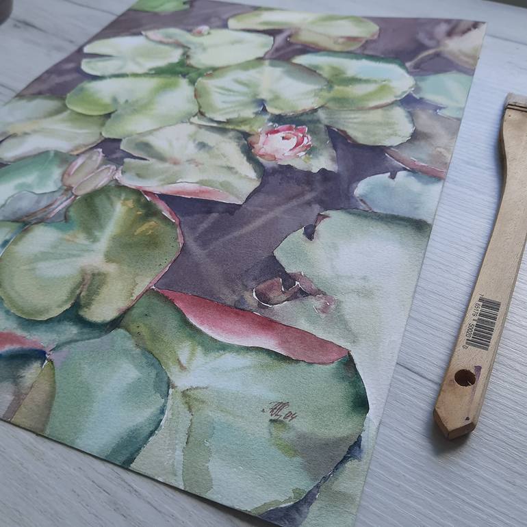 Water lilies on the pond Painting by Anna Hnatiuk | Saatchi Art