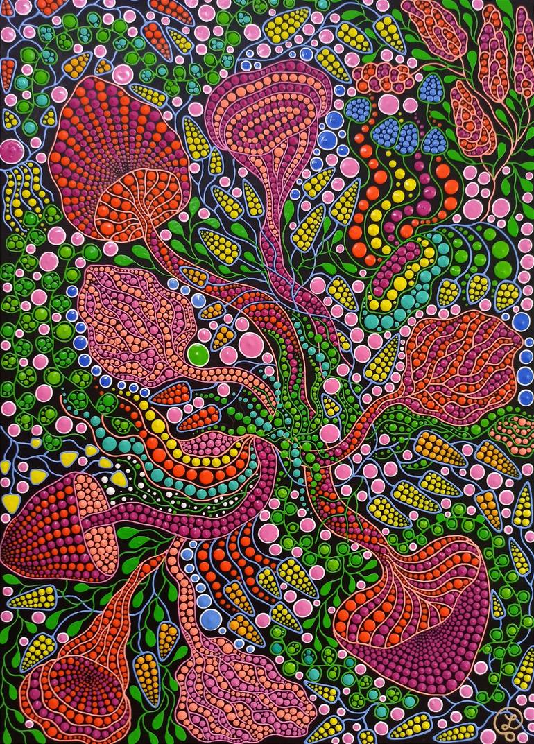 Mushrooms Forest Painting by Oxana Lazari | Saatchi Art