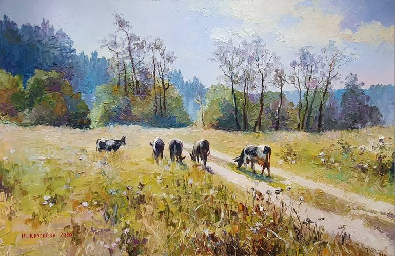 Cows in the pasture Painting by Irina Kruglova | Saatchi Art