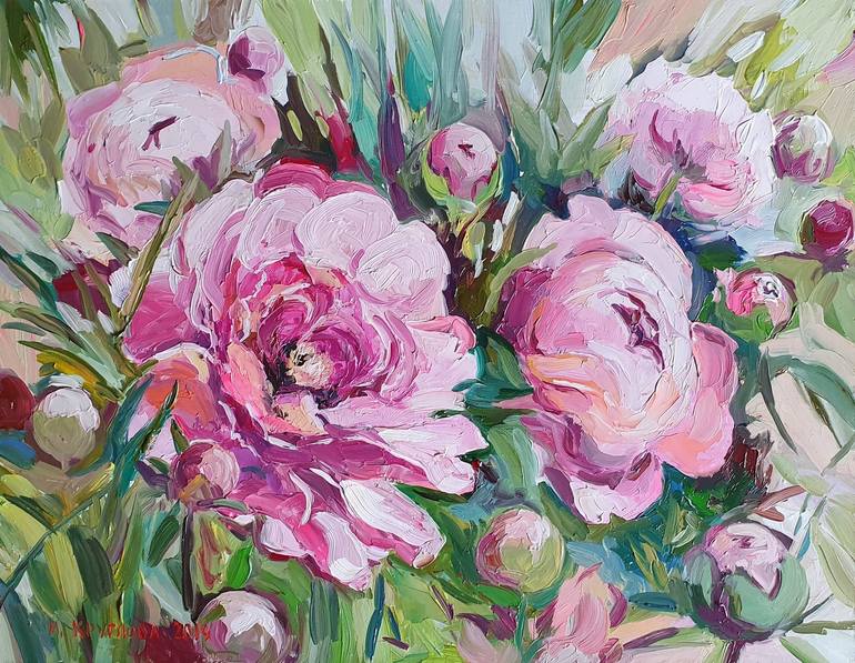 Peonies in the botanical garden Painting by Irina Kruglova | Saatchi Art