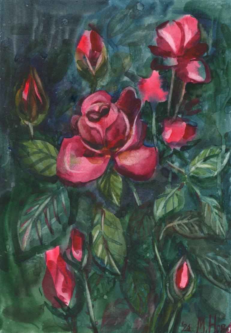 Rose bush Painting by Maryna Novohorodska | Saatchi Art