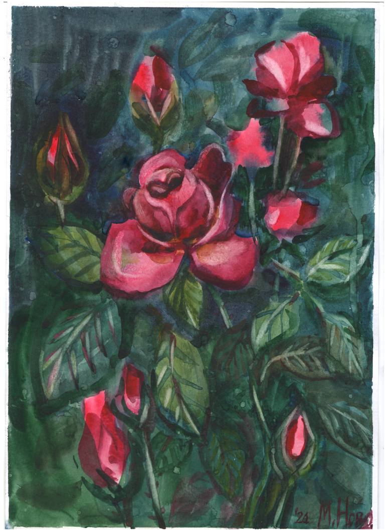Rose bush Painting by Maryna Novohorodska | Saatchi Art