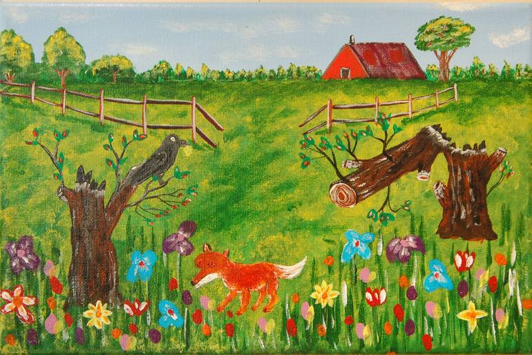 Fox and the Crow story Painting by kenneth Marsden | Saatchi Art