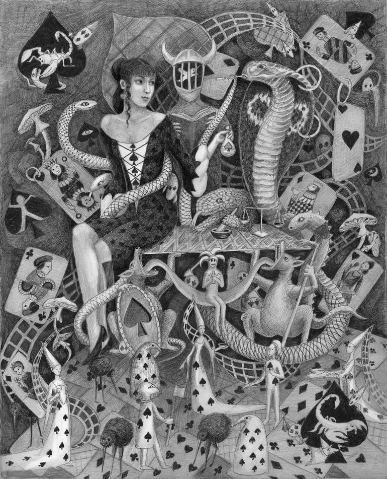 Queen of Spades or Mastery of Poison Drawing by Olga Madiar | Saatchi Art