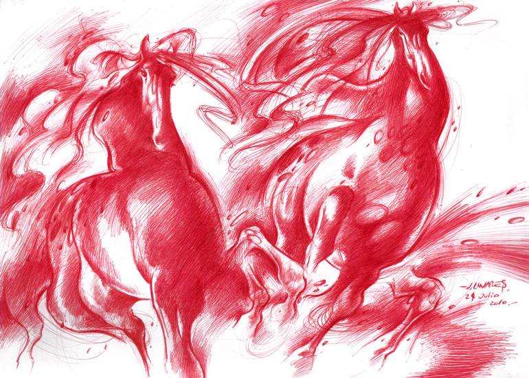 Red Horses Drawing by Jairo Linares | Saatchi Art