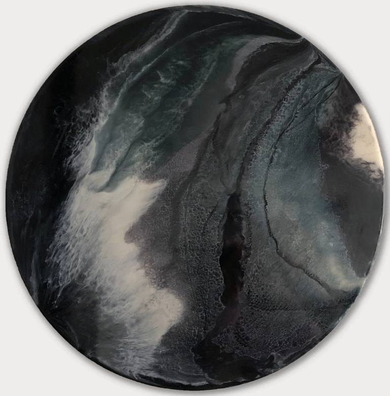 Gray moon tondo Painting by Elena Boo | Saatchi Art