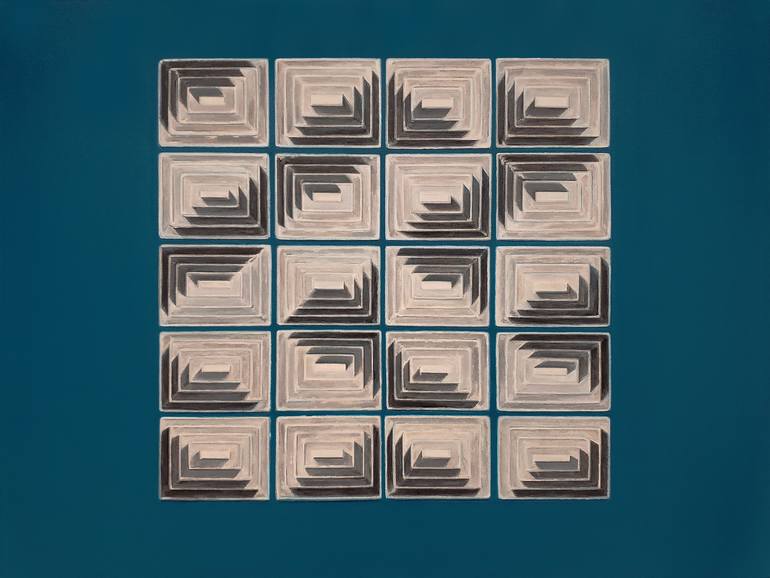 Large Blue Blocks Painting by Michael Lebson | Saatchi Art