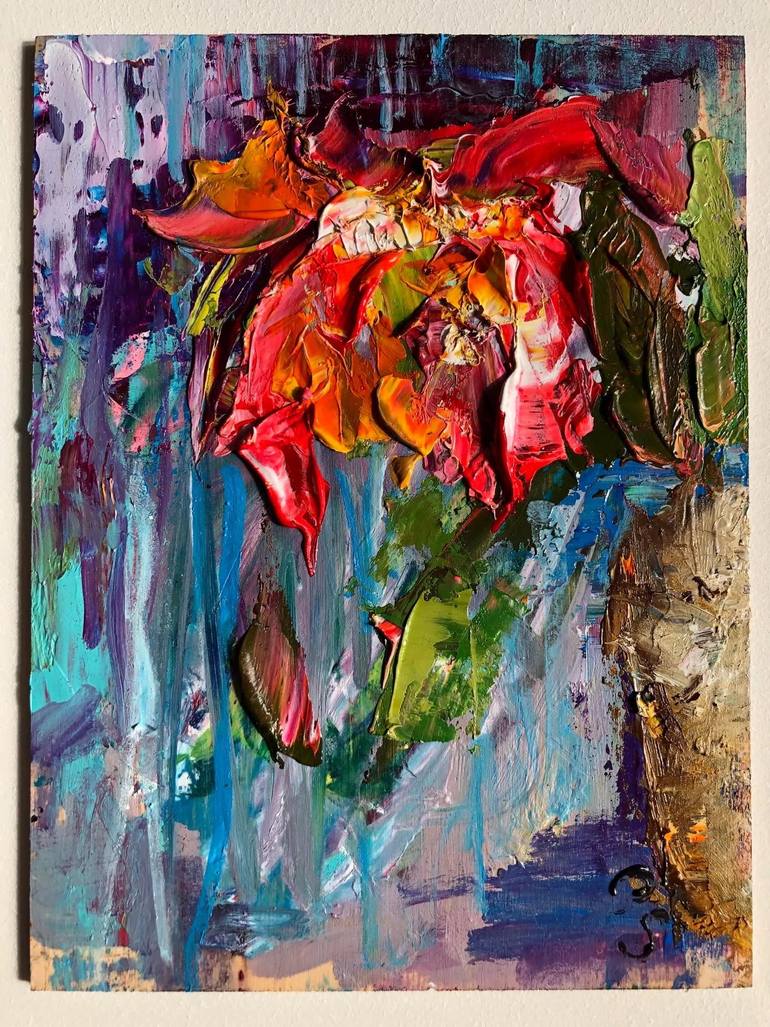 Bright floral diptych. Impasto oil miniature. Painting by Olha Stas ...