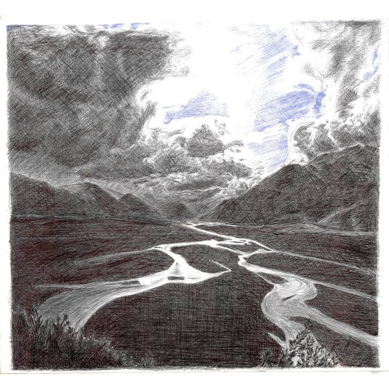 Waimakariri River Drawing by David Dessert | Saatchi Art