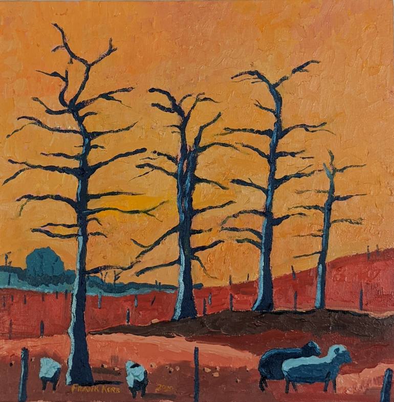 Sheep on a Hill Painting by Frank Korb | Saatchi Art