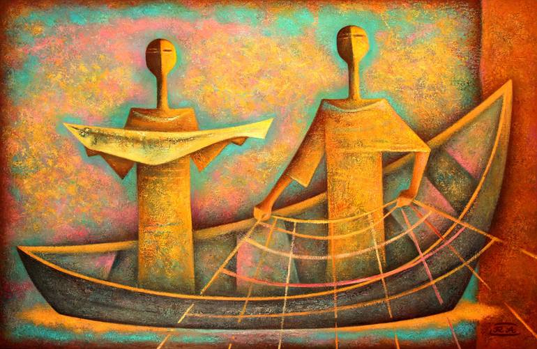 Absheron fishers Painting by Rafail Aliyev | Saatchi Art