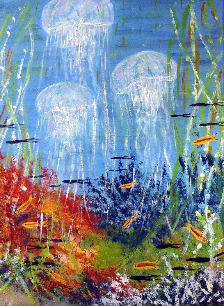 Jellies In The Deep Painting by Lucia Alberti | Saatchi Art