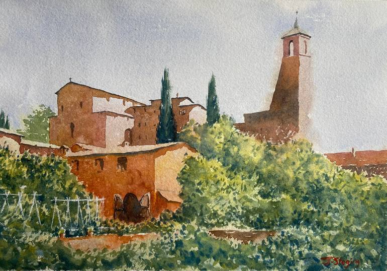 Bell tower in Greccio Painting by Joseph Steging | Saatchi Art